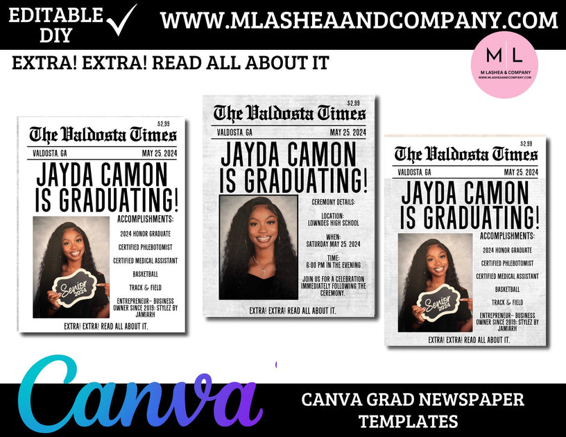 CANVA Grad Newspaper Templates – M LaShea & Company