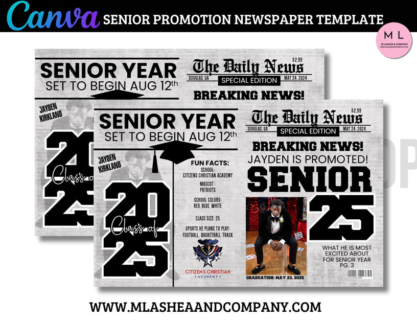 CANVA Full Senior Promotion Newspaper Template – M LaShea & Company