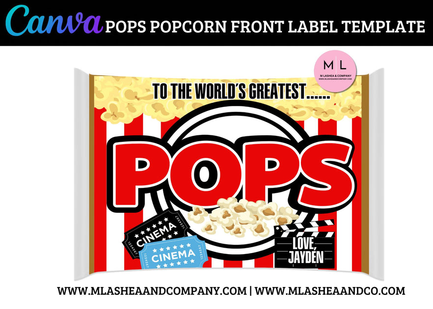 POPS Popcorn Front Label Cover Template (CANVA) – M LaShea & Company