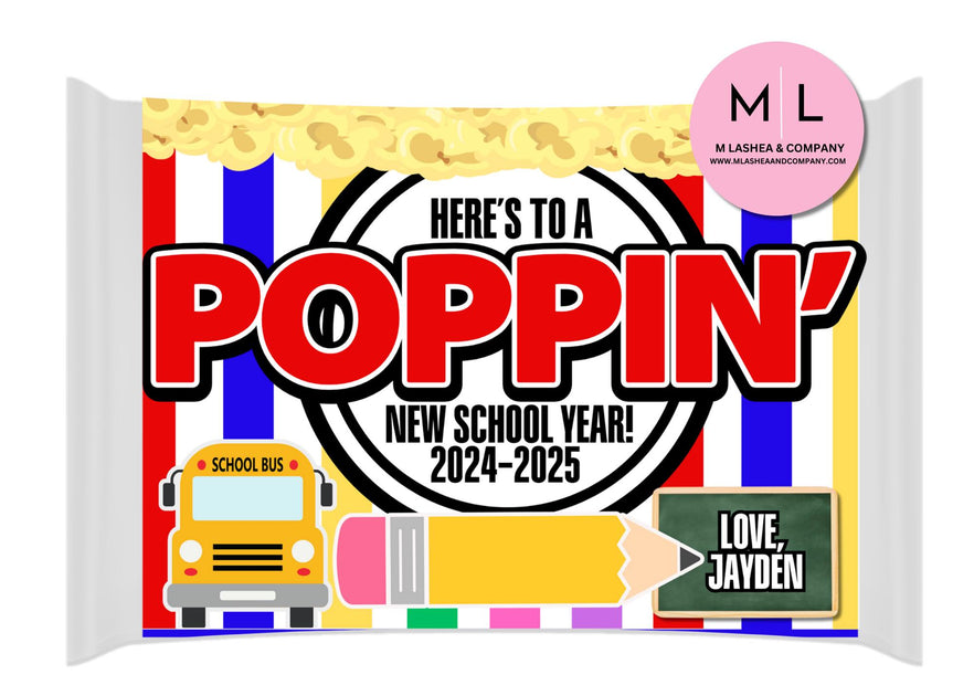 Canva Poppin School Year Popcorn Label Template – M LaShea & Company
