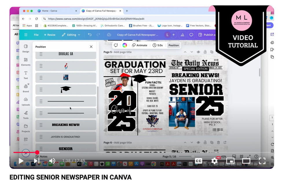 Editing Canva Senior Newspaper Template – M LaShea & Company