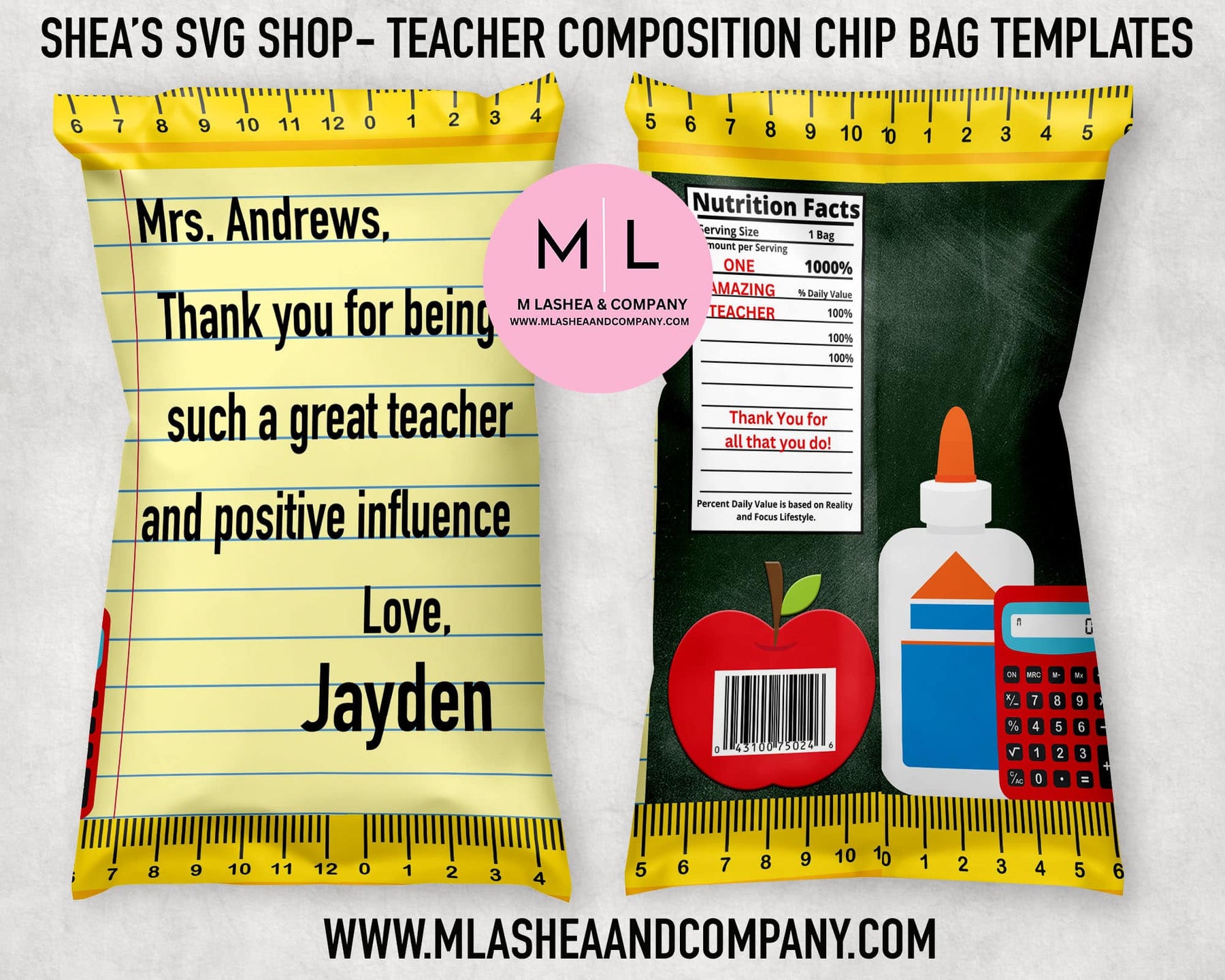 Notebook Paper Teacher Chip Bag Templates – M LaShea & Company